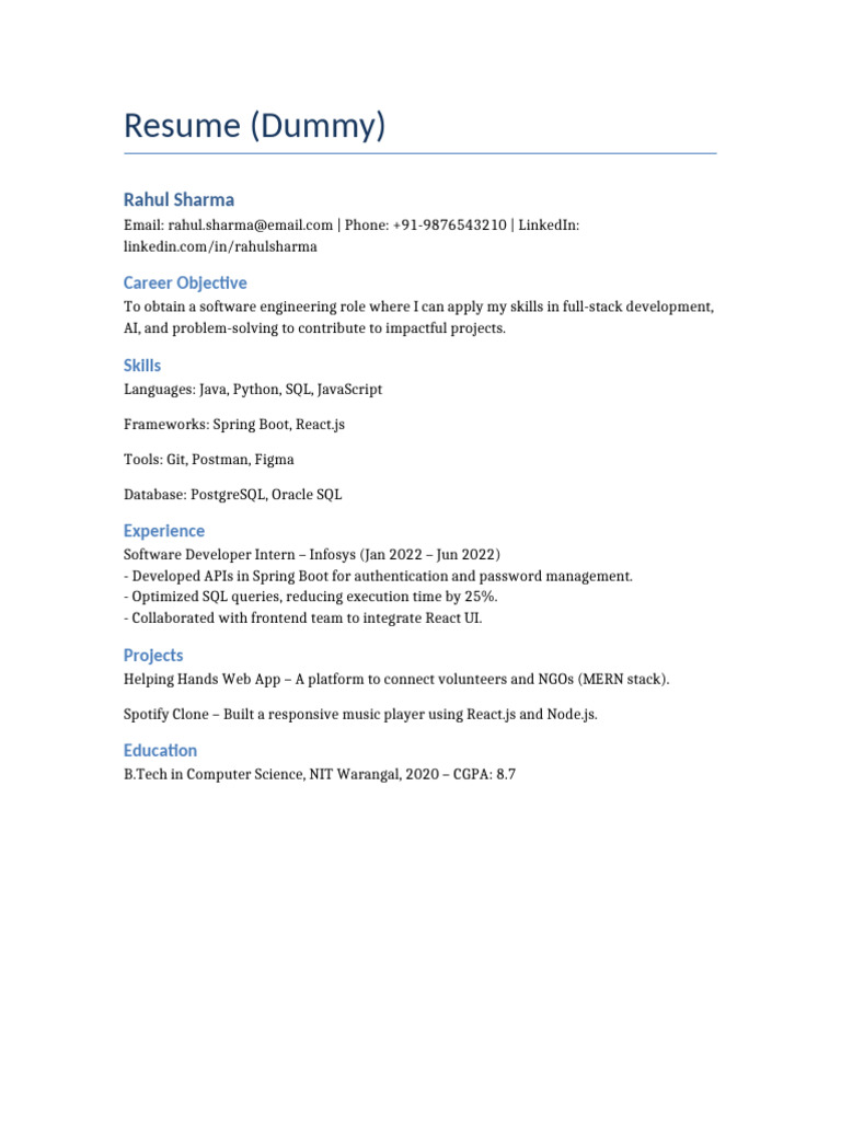 Software Engineer Resume of Rahul Sharma | PDF