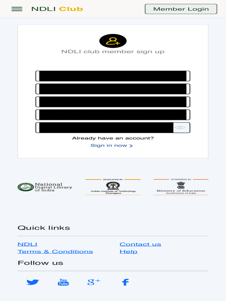 NDLI Club Member Login & Signup | PDF