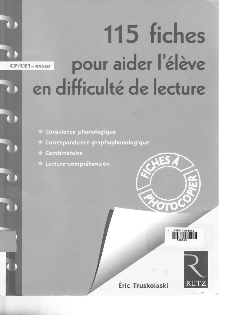 Fiches Pour Aider L Eleve en Difficulte de Lecture CP CE1 RASED ...
