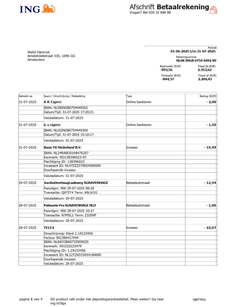 Netherlands ING Bank Statement PDF Template V2 | PDF