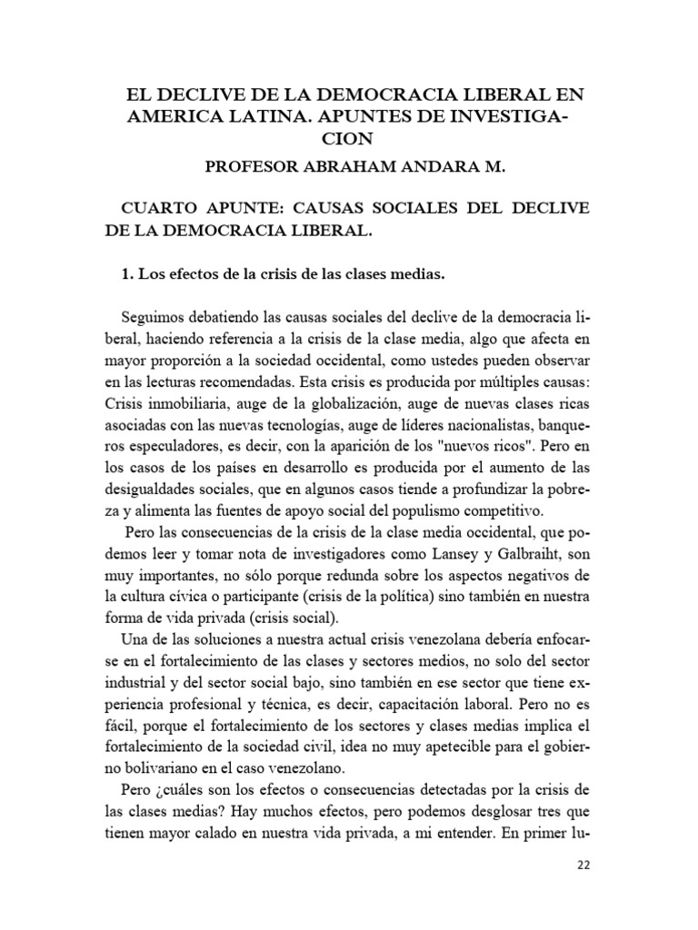 4 Apunte Cuatro Causas Sociales Del Declive Democratico | PDF | Pobreza | Pobreza e indigencia