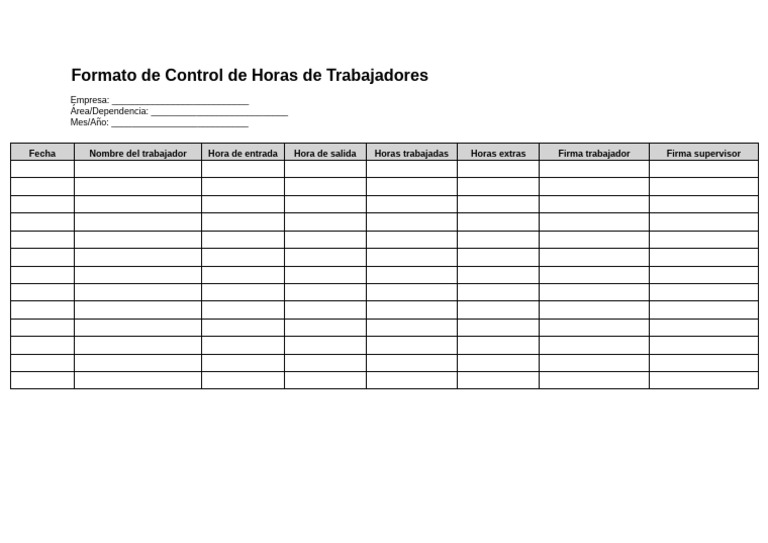 Formato Control Horas Trabajadores. | PDF