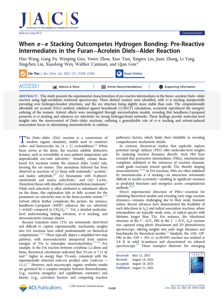 Wang Et Al 2025 When π π Stacking Outcompetes Hydrogen Bonding Pre ...