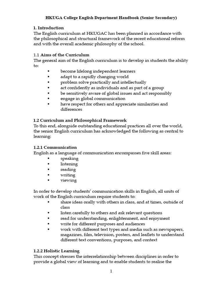 HKUGA College English Curriculum Guide | PDF | Human Communication ...
