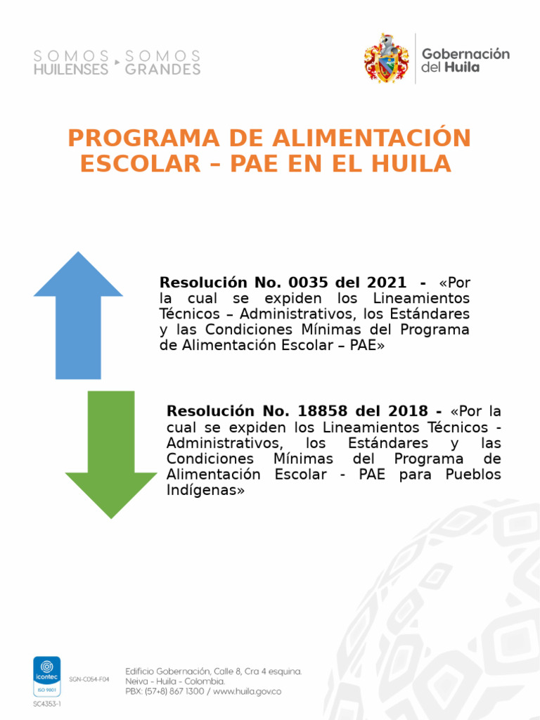 Programa de Alimentación Escolar PAE Huila | PDF