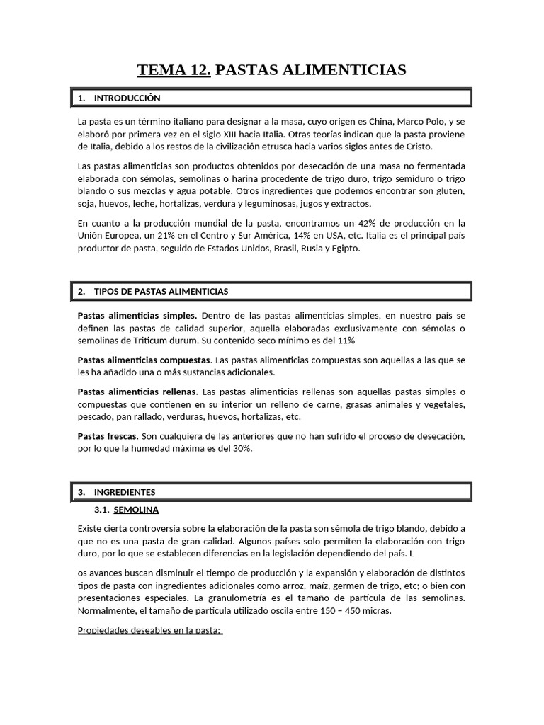 Tipos y Calidad de Pastas Alimenticias | PDF | Trigo | Pasta