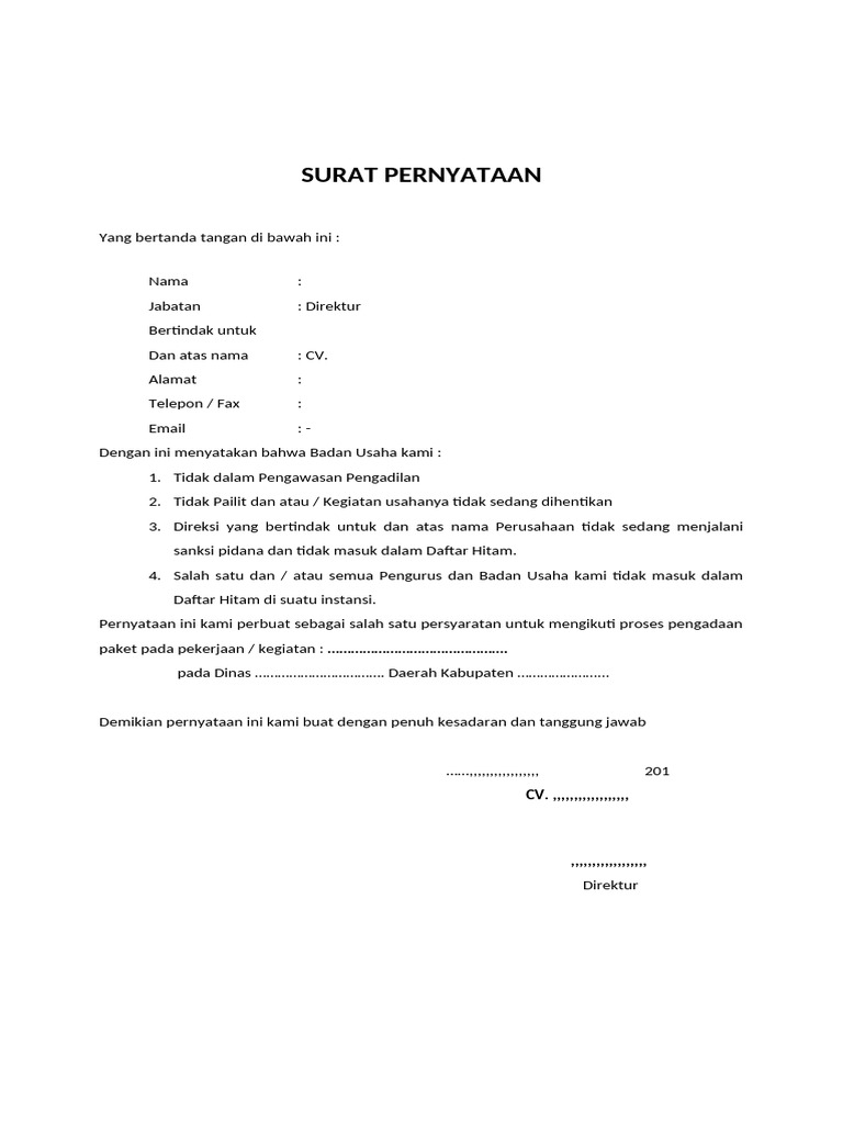 pernyataan perusahaan tidak dalam daftar hitam | PDF