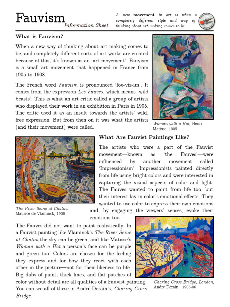 Fauvism Information Sheets - Student Copy FILLABLE US 1a | PDF ...