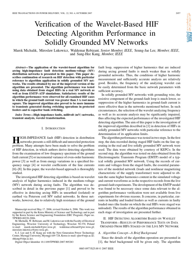 Verification of The Wavelet-Based HIF Detecting Algorithm Performance ...