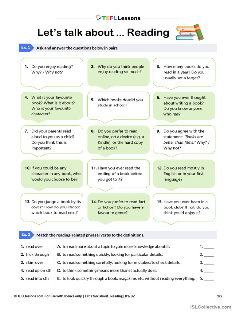 Talking About Reading, Speaking Activity | PDF