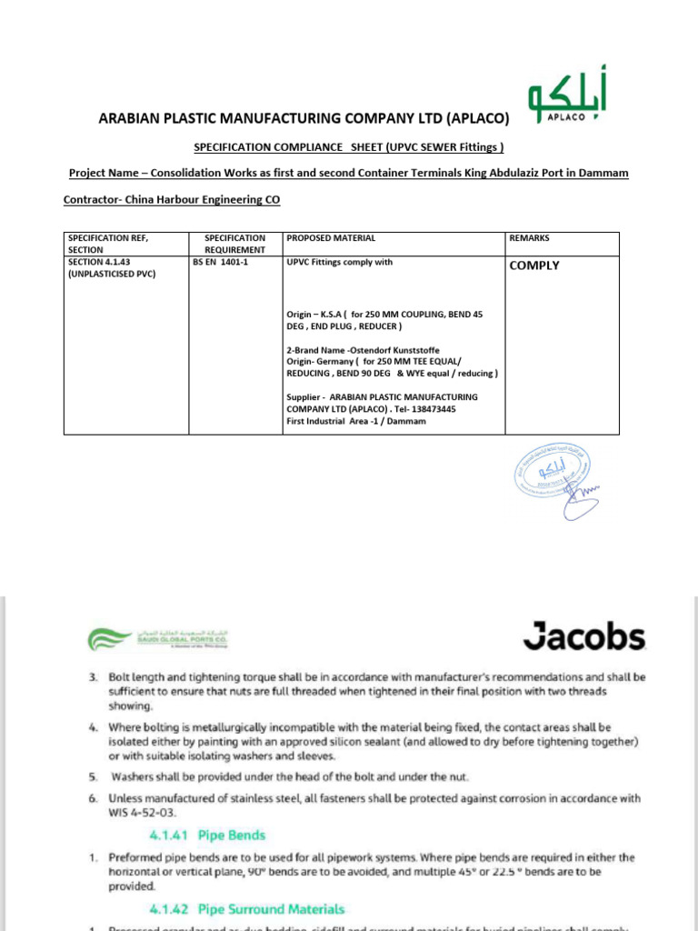 APLACO UPVC Sewer Fittings Compliance | PDF