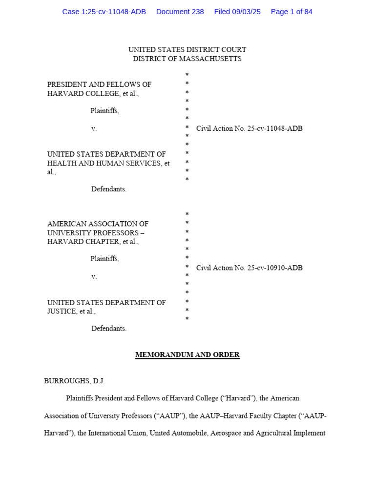 Judge Allison Burroughs summary judgment Harvard decision | PDF ...