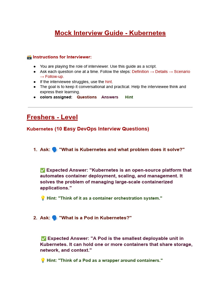 Kubernetes Mock Interview Questions Guide | PDF | Software ...
