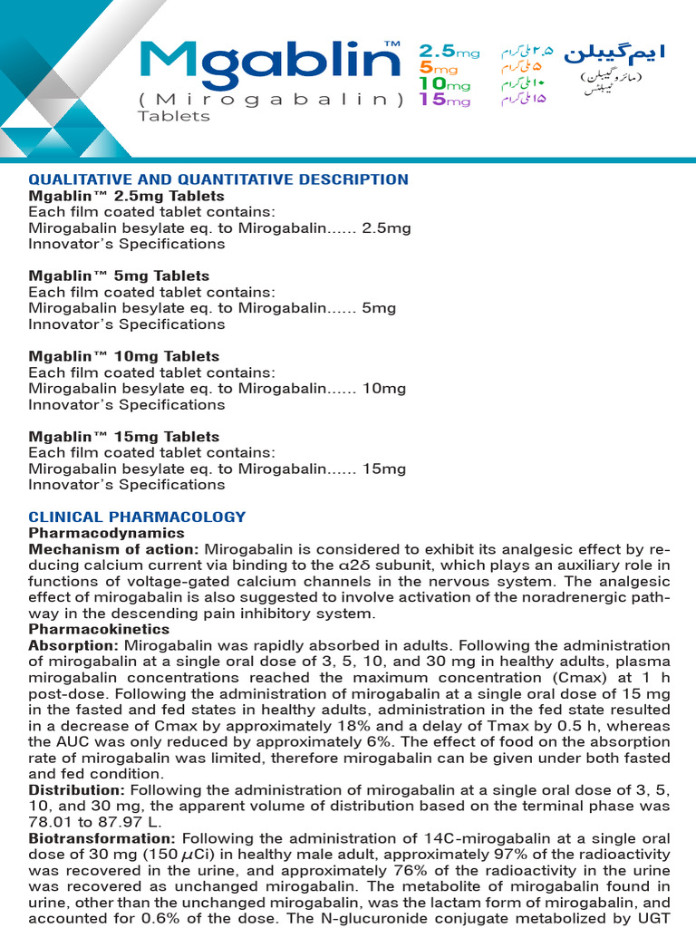 Mirogabalin Dosage and Uses Guide | PDF | Dose (Biochemistry) | Chemistry