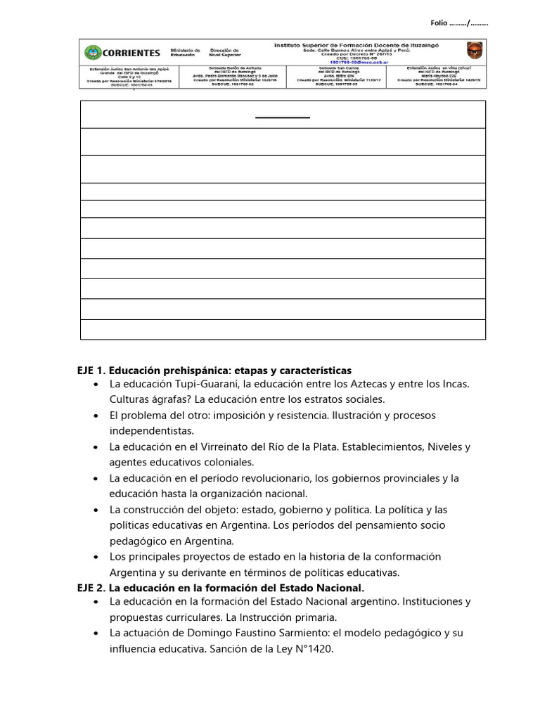 Programa Historia y Política de La Educ Arg 2024 | PDF | Aprendizaje
