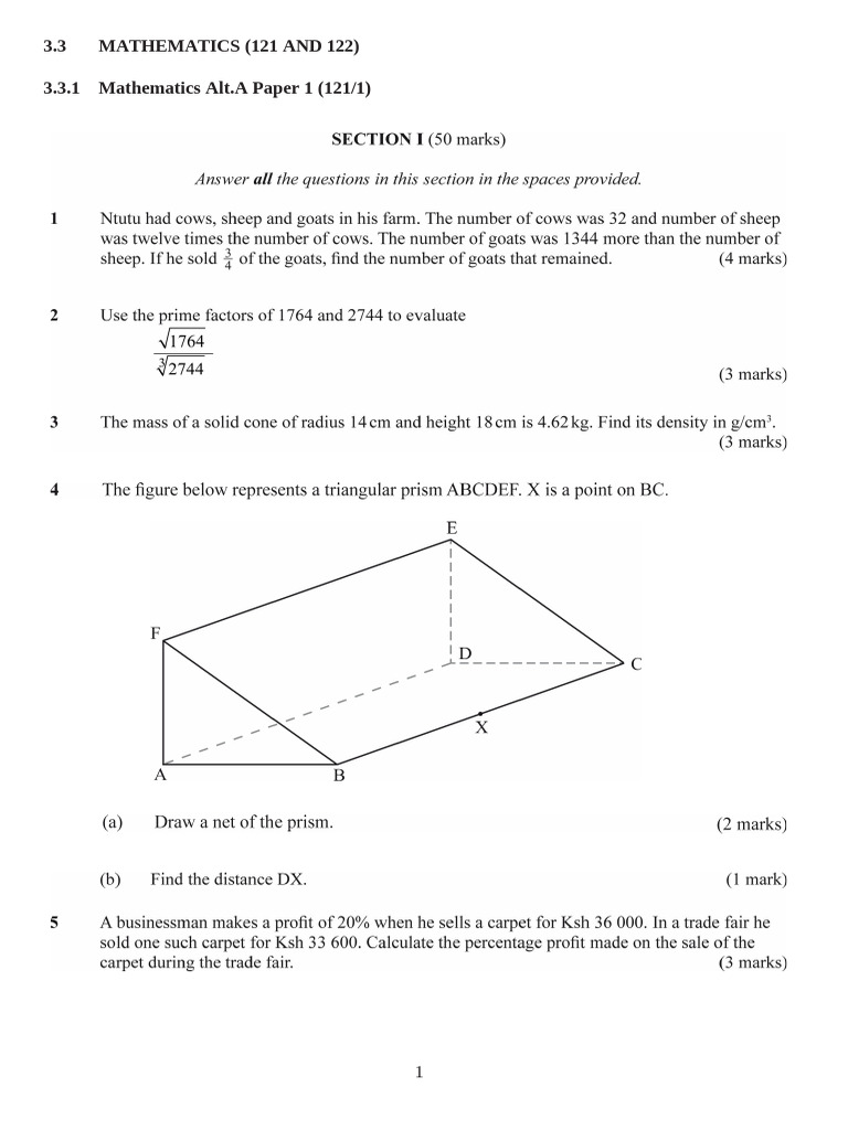 2014 Kcse Mathematics Qs Papers | PDF