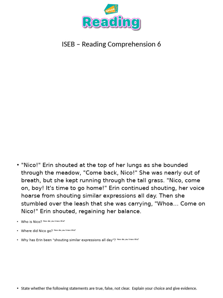 ISEB Reading Comprehension Practice 6 | PDF | Verb | Linguistics