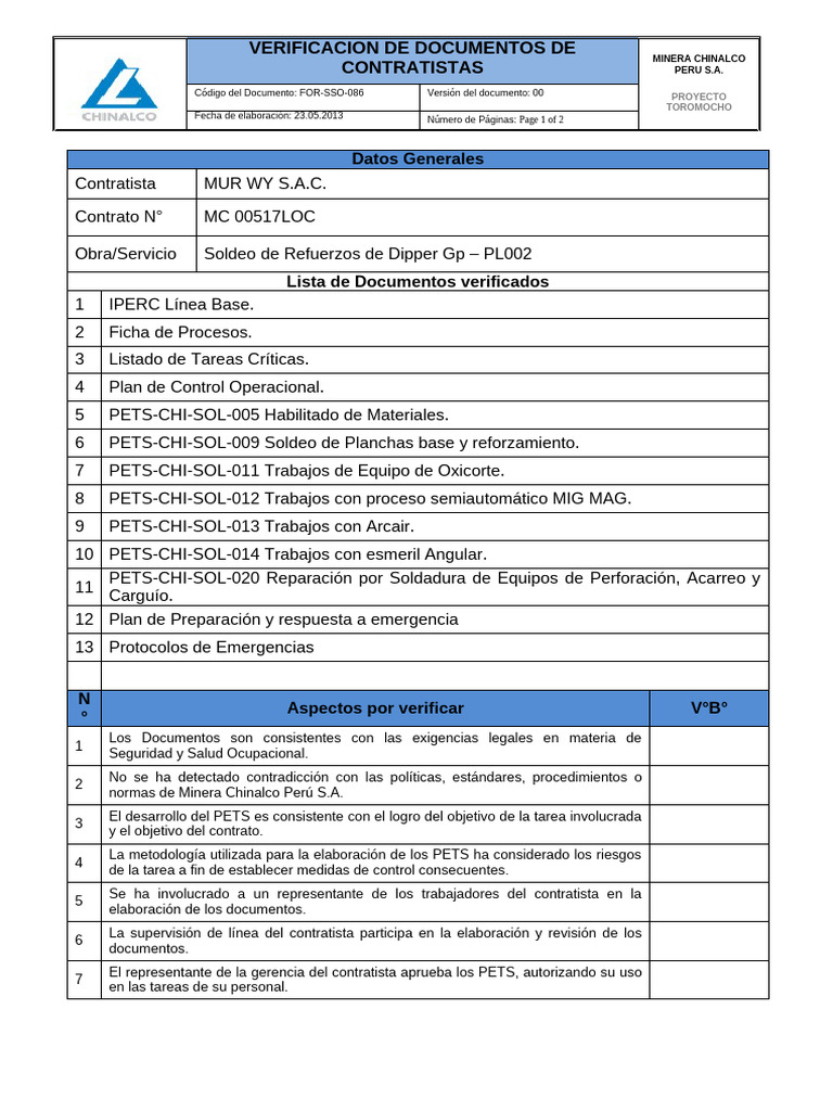 FOR-SSO-086 Verificación de Documentos de Trabajo en Caliente | PDF