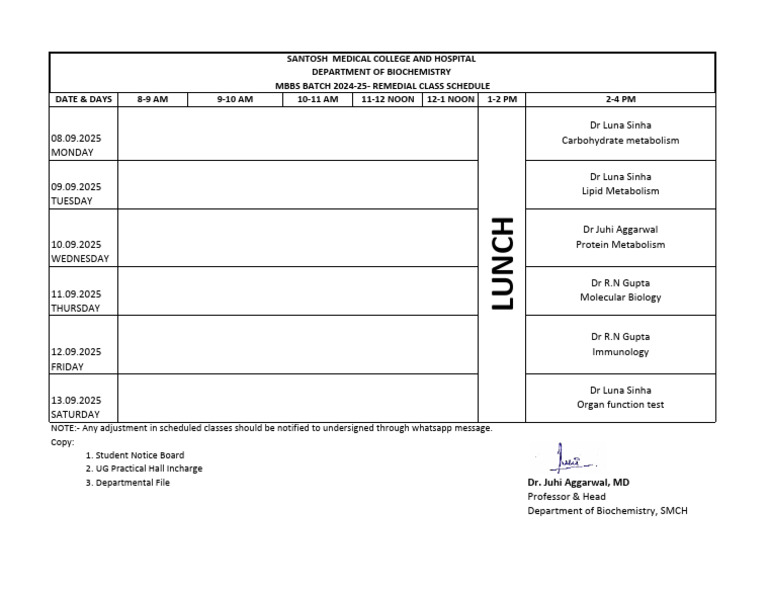 Mbbs Batch 2024 25 Remedial Class Schedule Biochemistry Pdf 6346