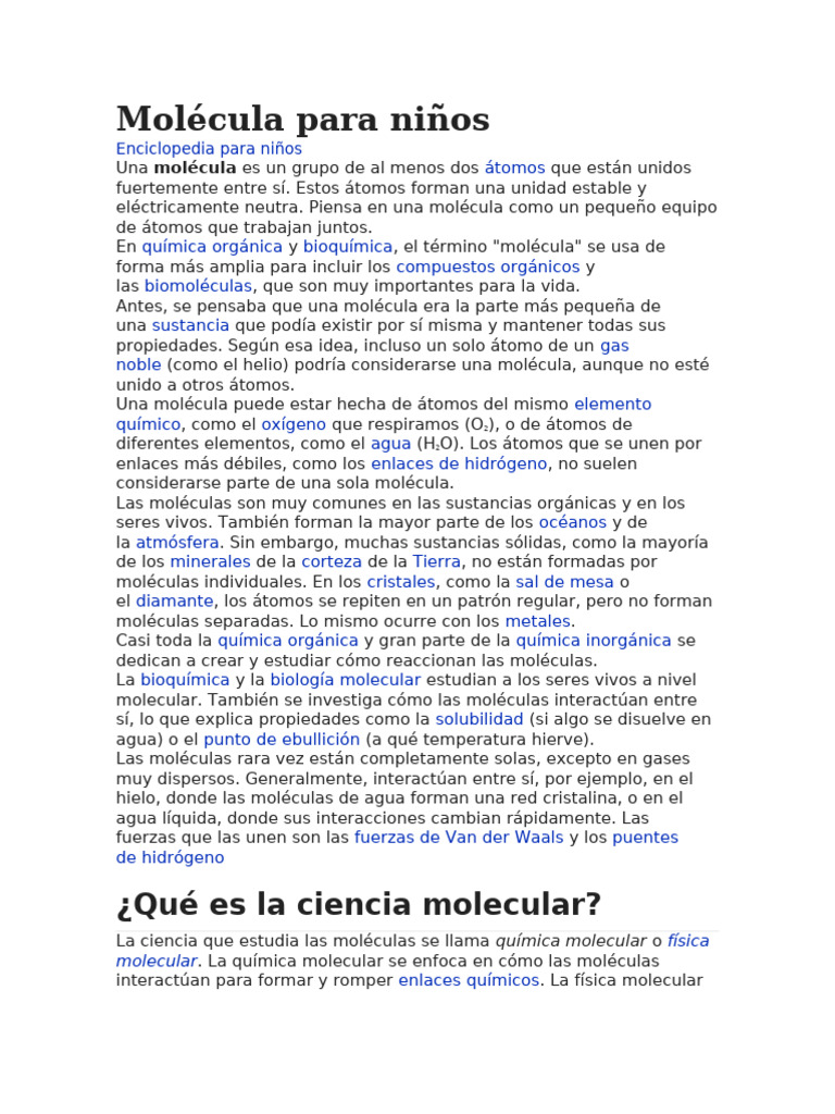 Moléculas Sencillas para Niños | PDF | Moléculas | Química