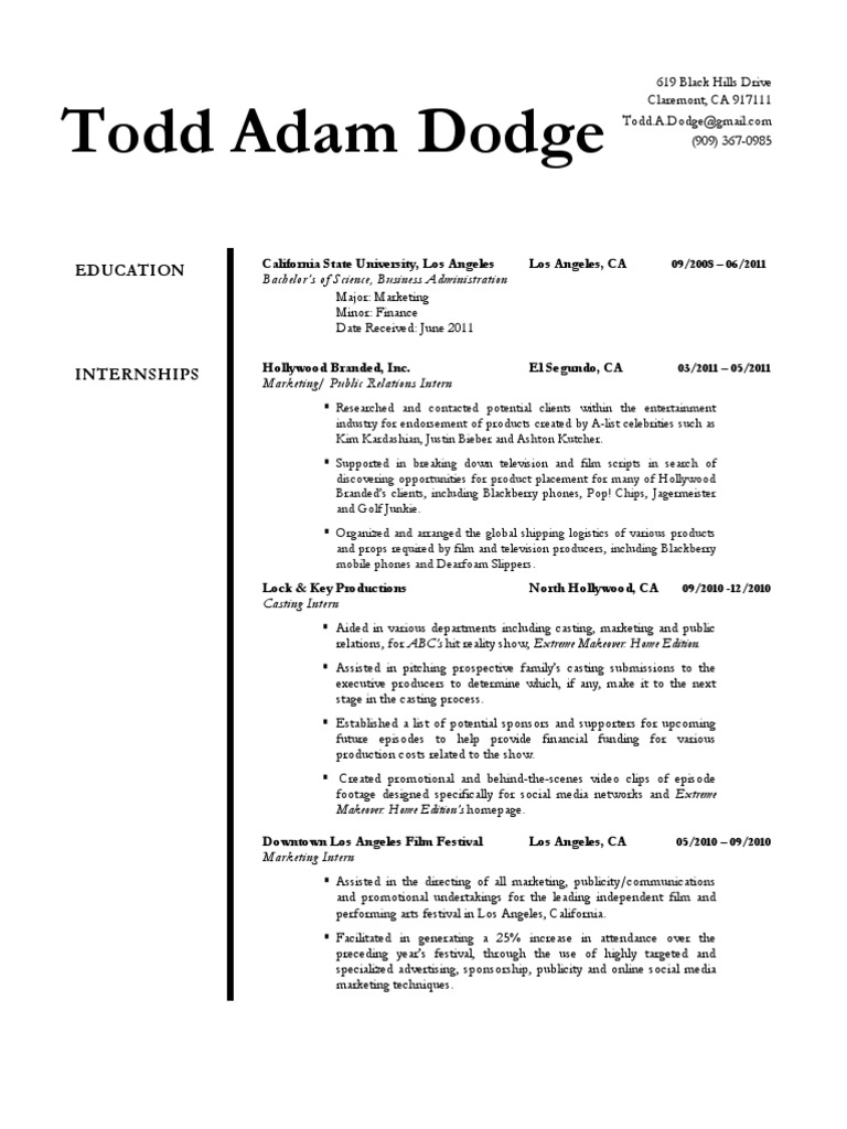 Todd Dodge Resume | Download Free PDF | Internship | Job Hunting