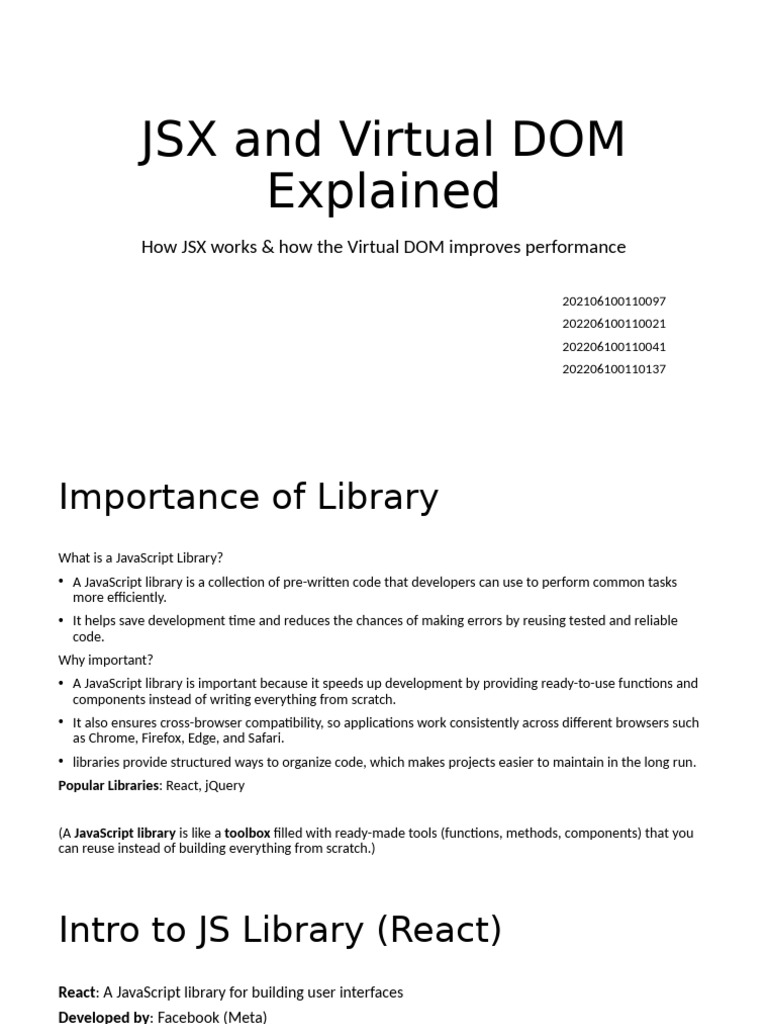 JSX and Virtual DOM Explained | PDF | Java Script | Document Object Model