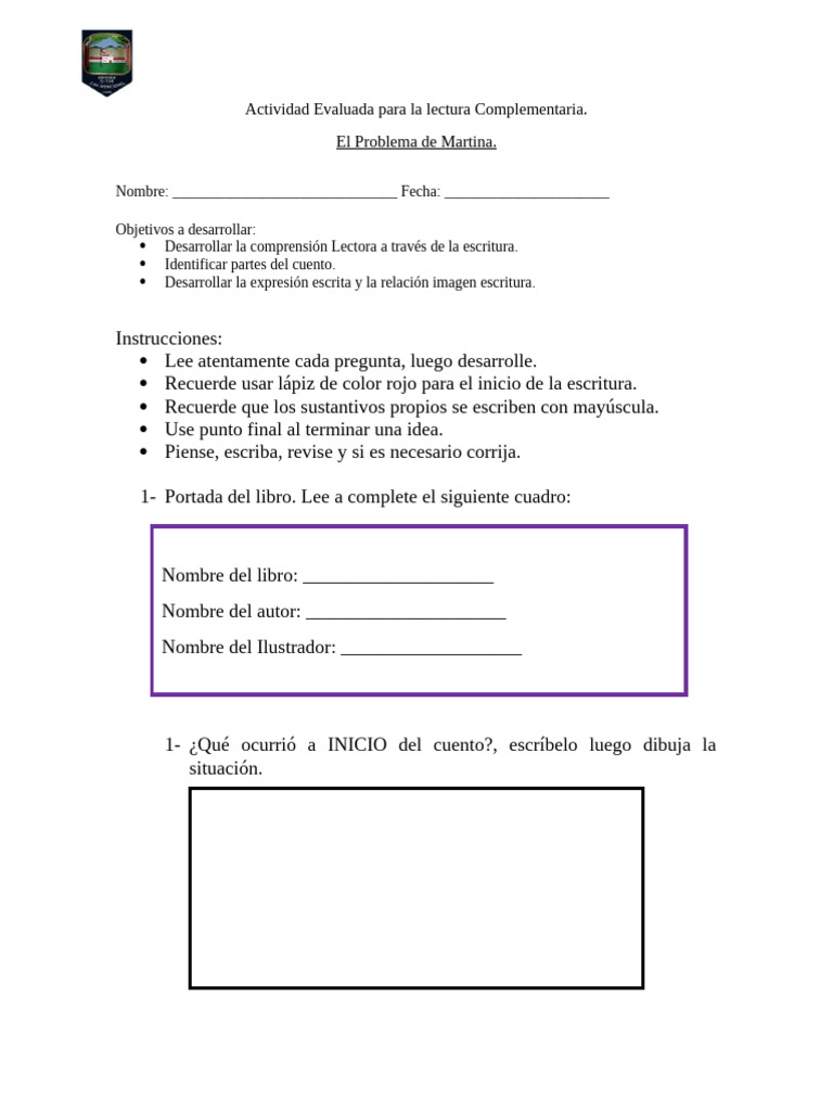 Actividad Evaluada para La Lectura Complementaria El Problema de Martina | PDF | Escritura ...
