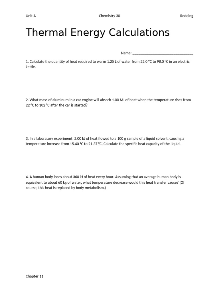 ch11 Thermal Energy Calculations | PDF