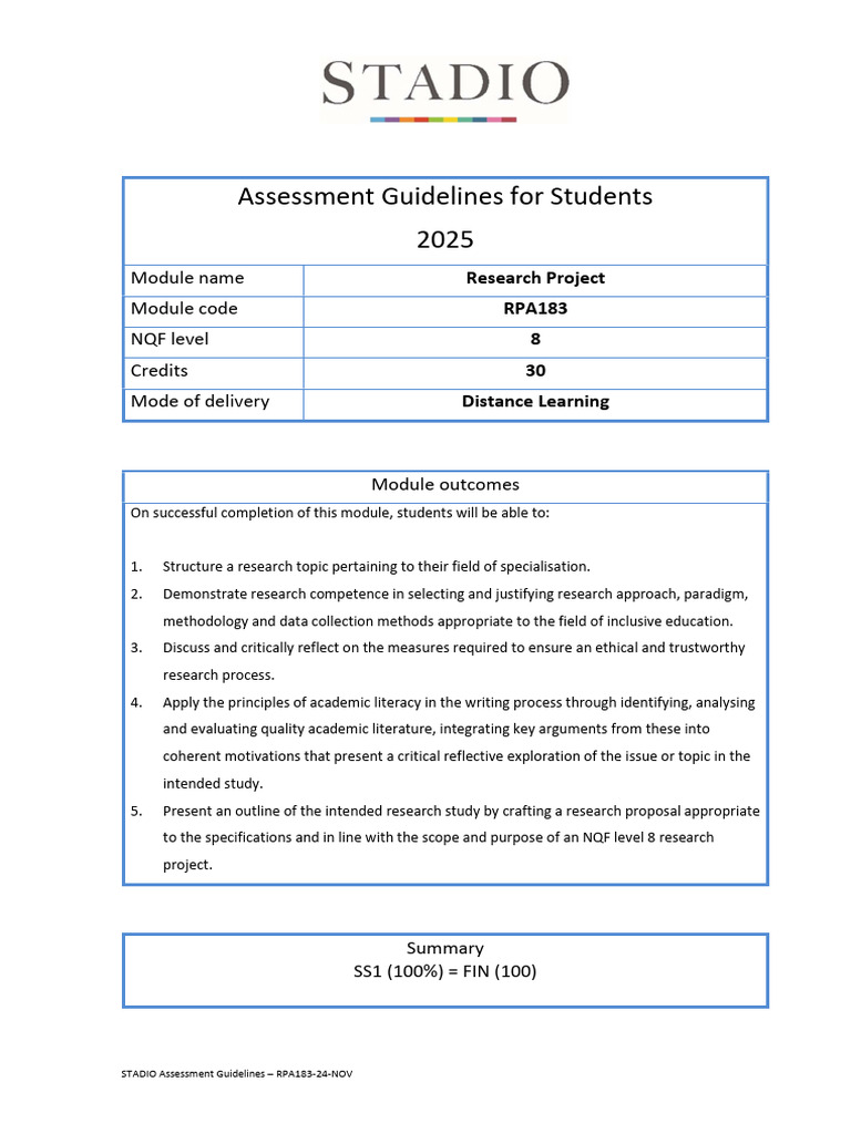 STADIO Assessment Guidelines - RPA183 DL | PDF | Procedural Knowledge | Methodology
