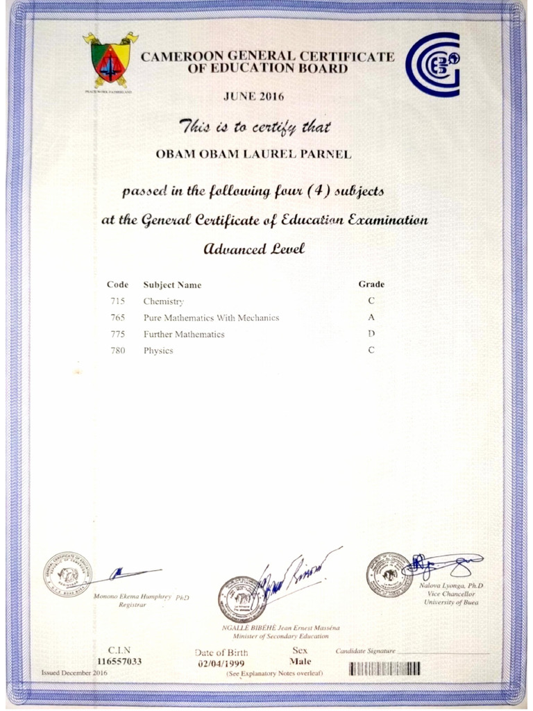 Advanced Level Certificate | PDF