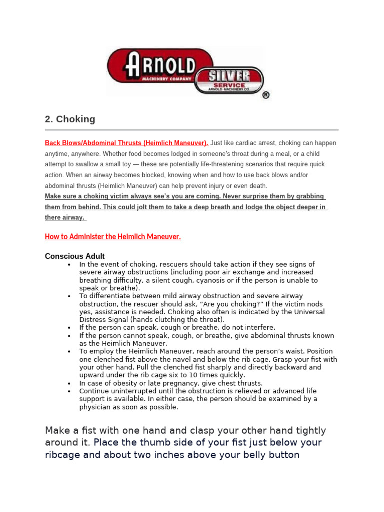 Heimlich Maneuver for Choking Relief | PDF