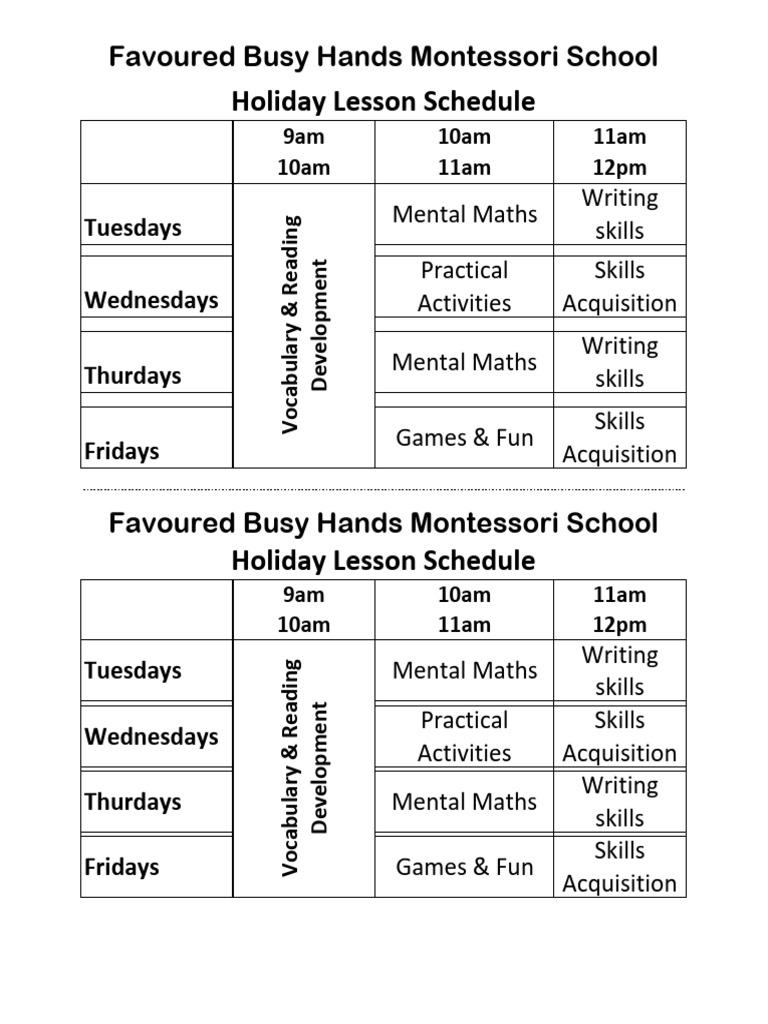 Lesson Schedule | PDF