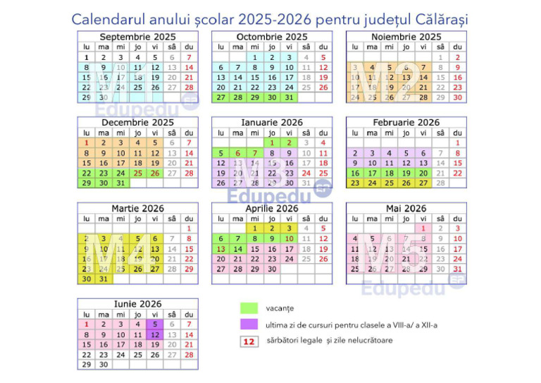 Calendar An Scolar 2025 2026 Calarasi 31 | PDF