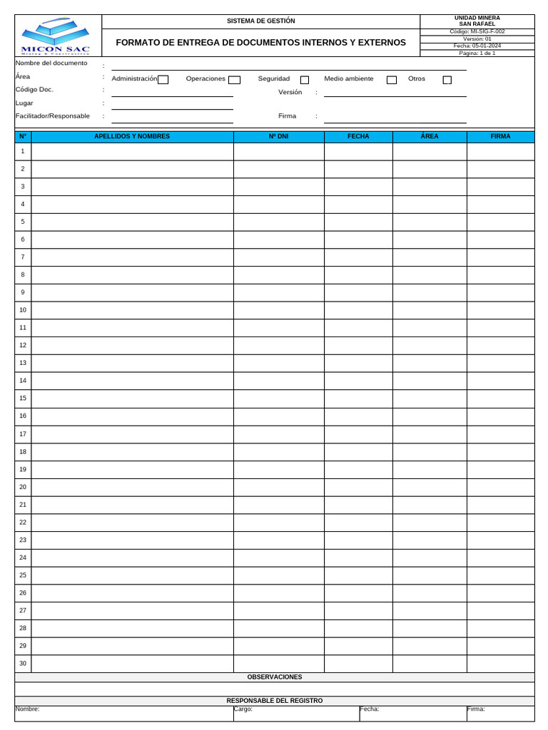 MI-SIG-F-002 Formato de Entrega de Documentos Internos y Externos - V01 ...