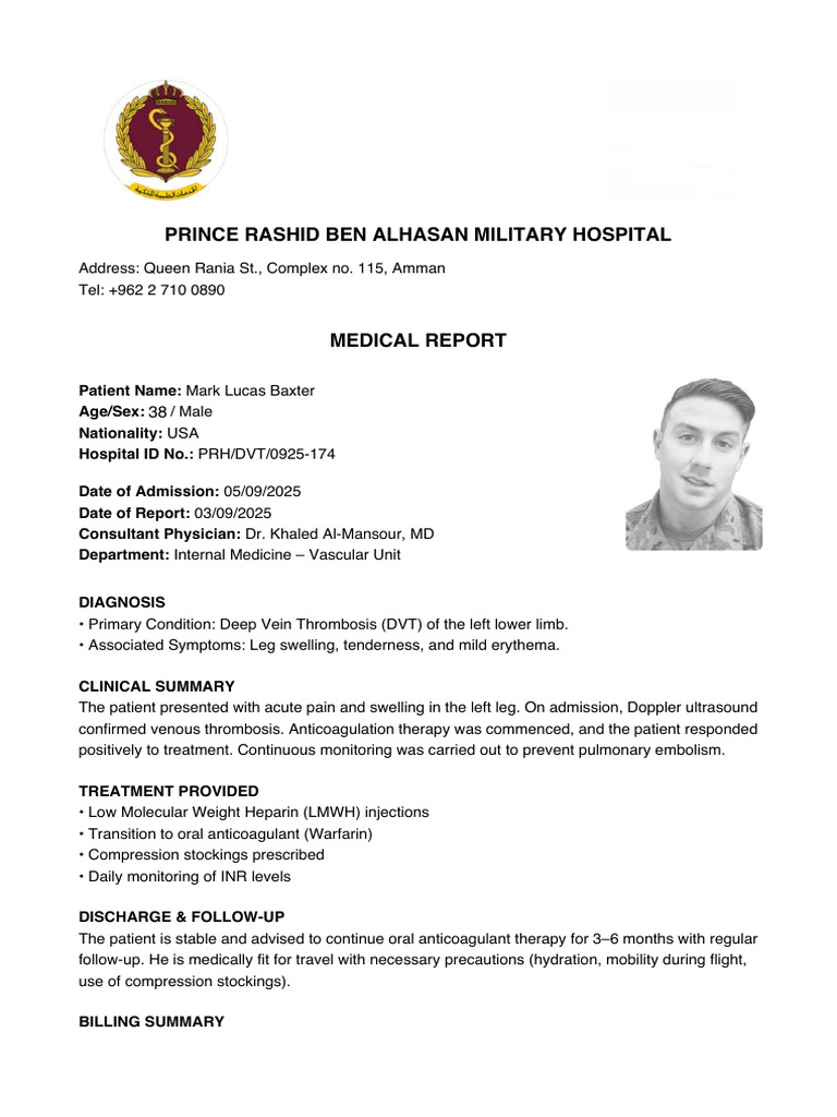 DVT Medical Report for Mark Baxter | PDF