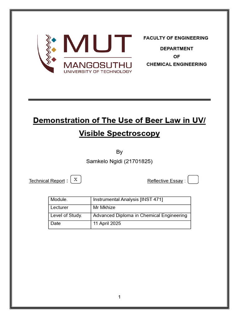 UV/Visible Spectroscopy Experiment Report by (SZB Ngidi) | PDF ...