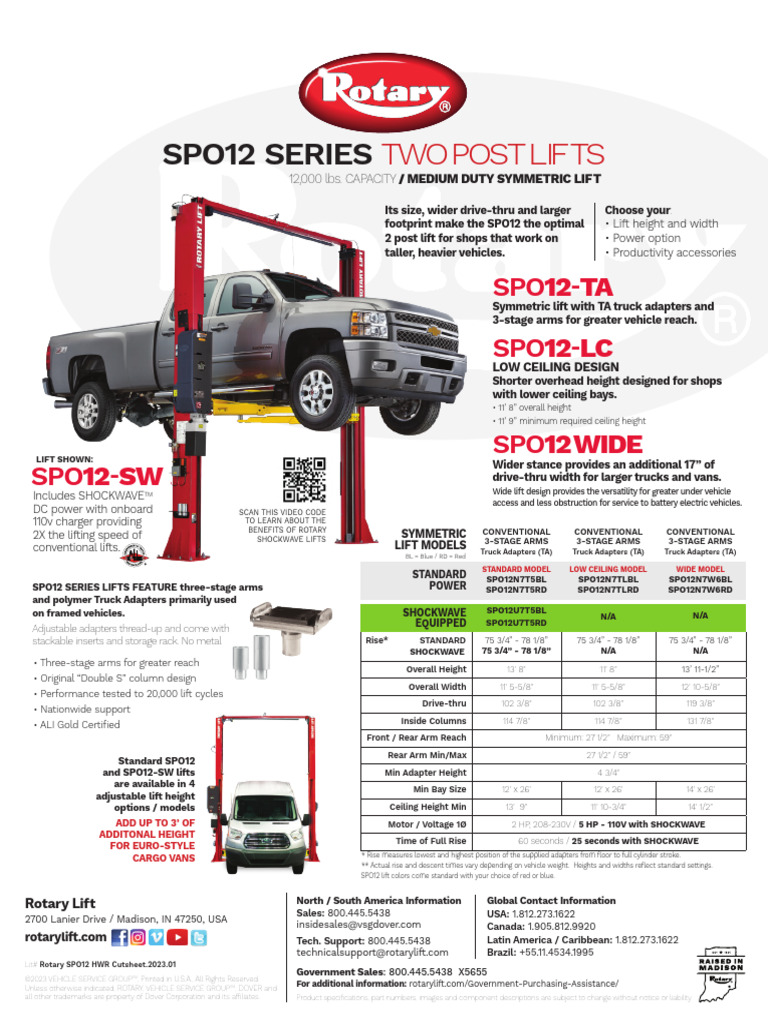 SPO12 Rotary Lift Installation Guide | PDF | Truck | Motor Vehicle