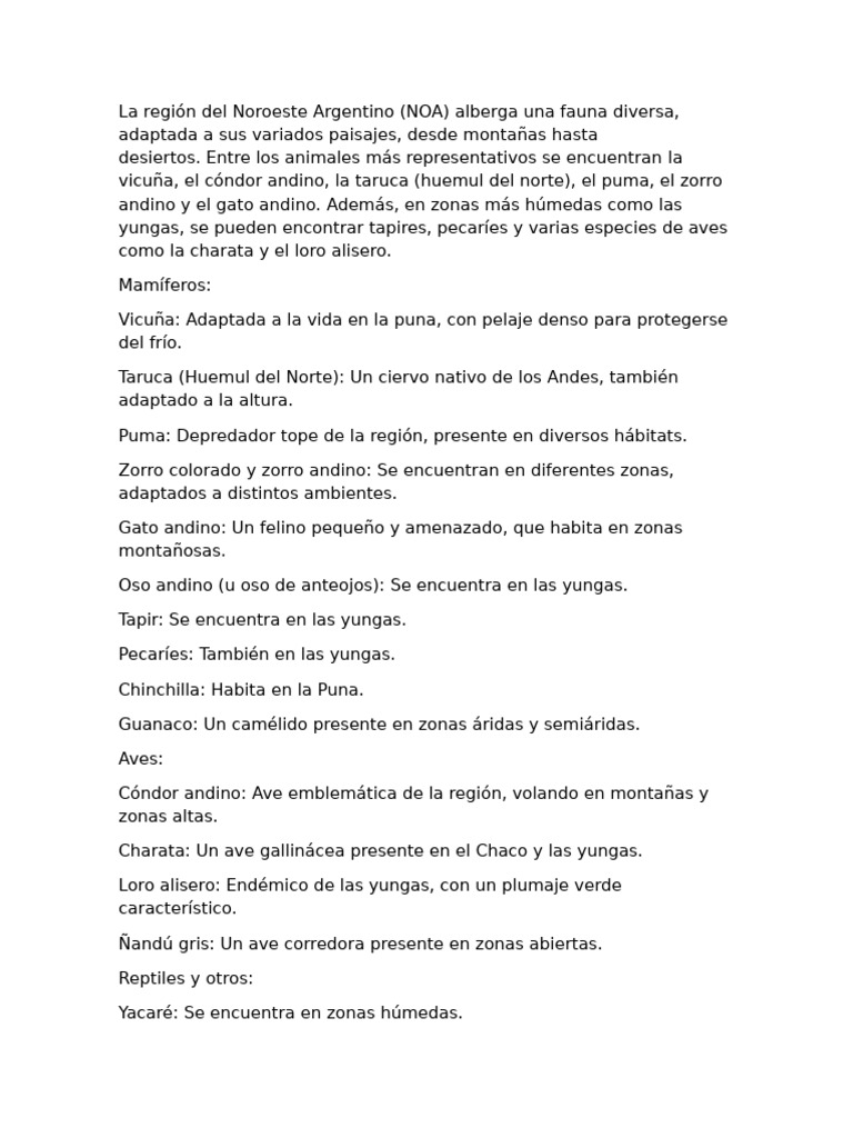 Fauna del Noroeste Argentino | PDF
