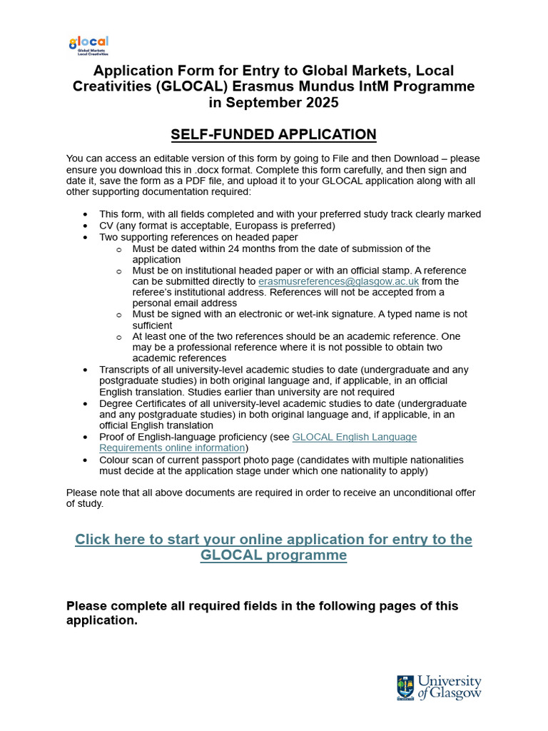 GLOCAL Erasmus Mundus Application Form | PDF