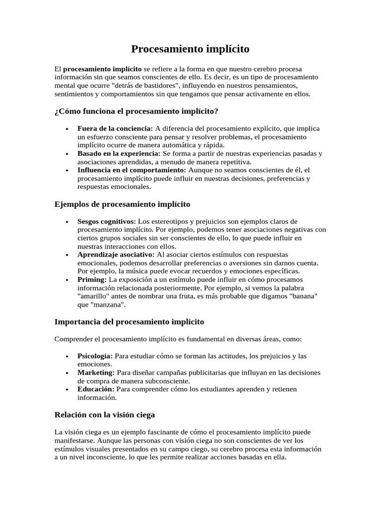 Procesamiento Implícito y Visión Ciega | PDF | Conceptos psicologicos ...