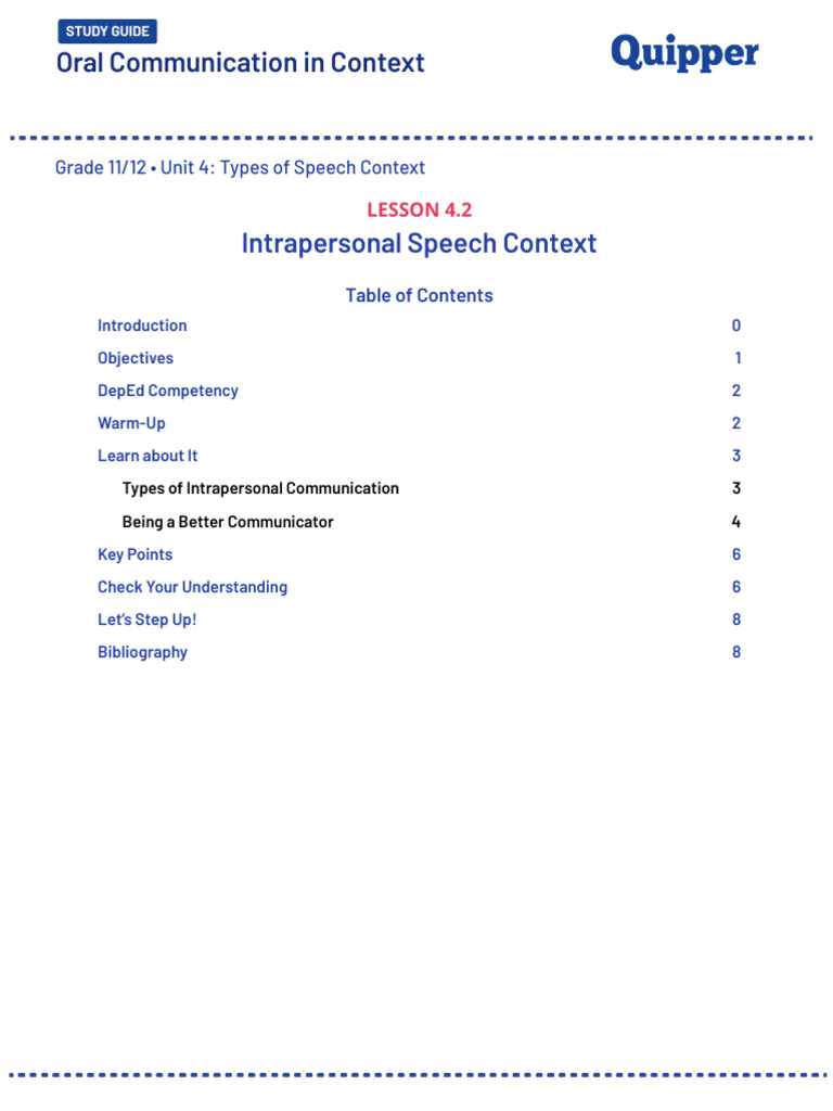 ME EngOCC 11 Q1 0402 - SG - Intrapersonal Speech Context | PDF ...