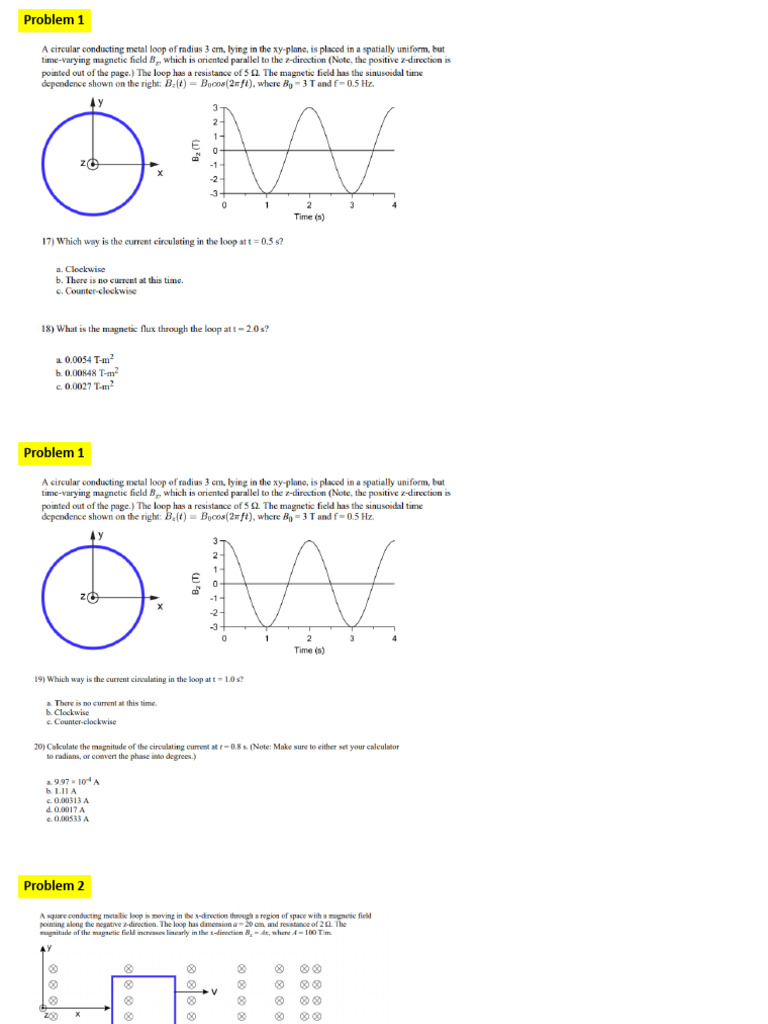 Faradays Law Review Problems Pdf