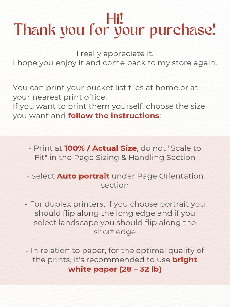 Bucket List Printing Instructions | PDF