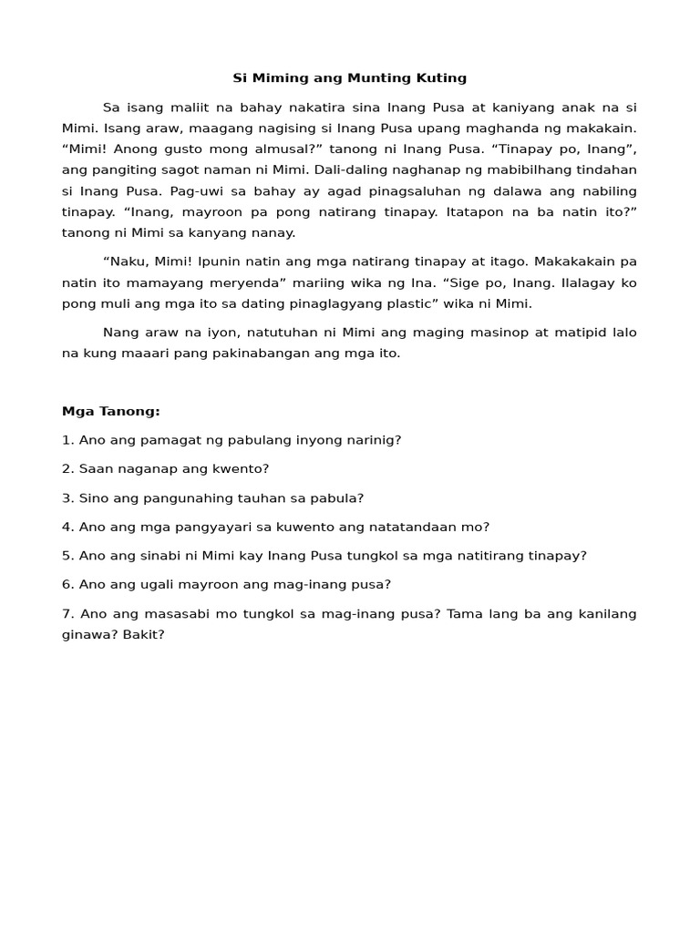 Si Miming Ang Munting Kuting | PDF
