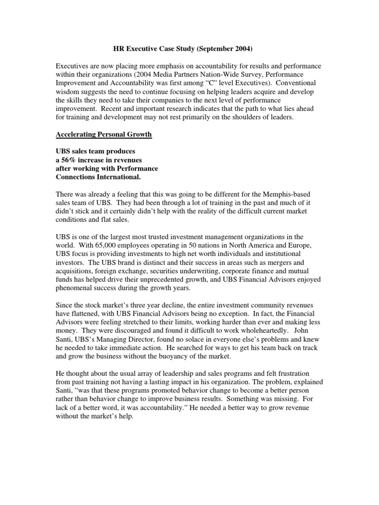 HR Executive Case Study (September 2004) | Download Free PDF | Ubs | Goal