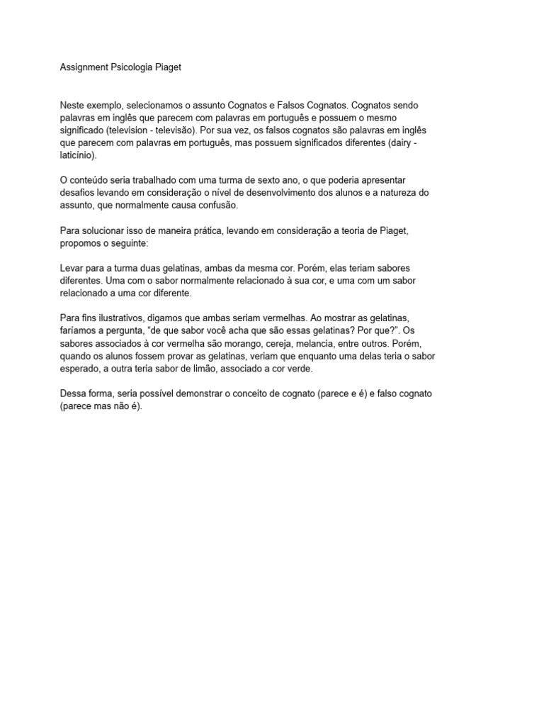 Assignment Psicologia Piaget | PDF