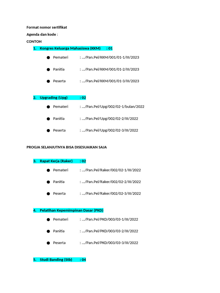Format Nomor Sertifikat Acara | PDF