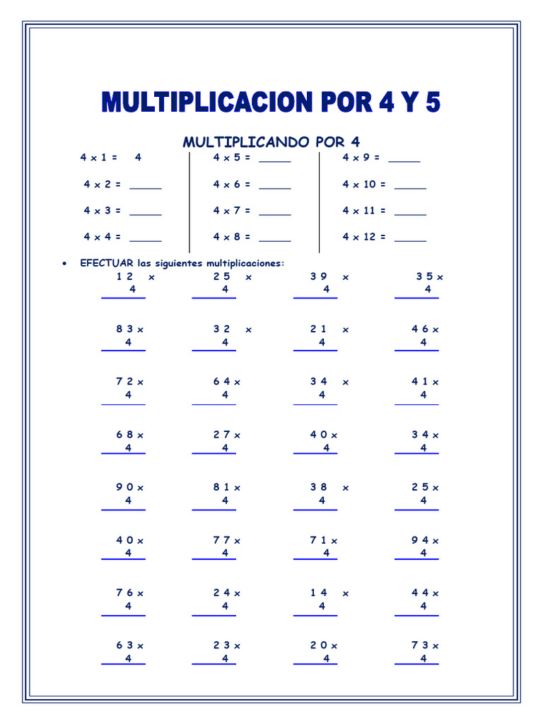 Multiplicacion Por 4 y 5 | PDF