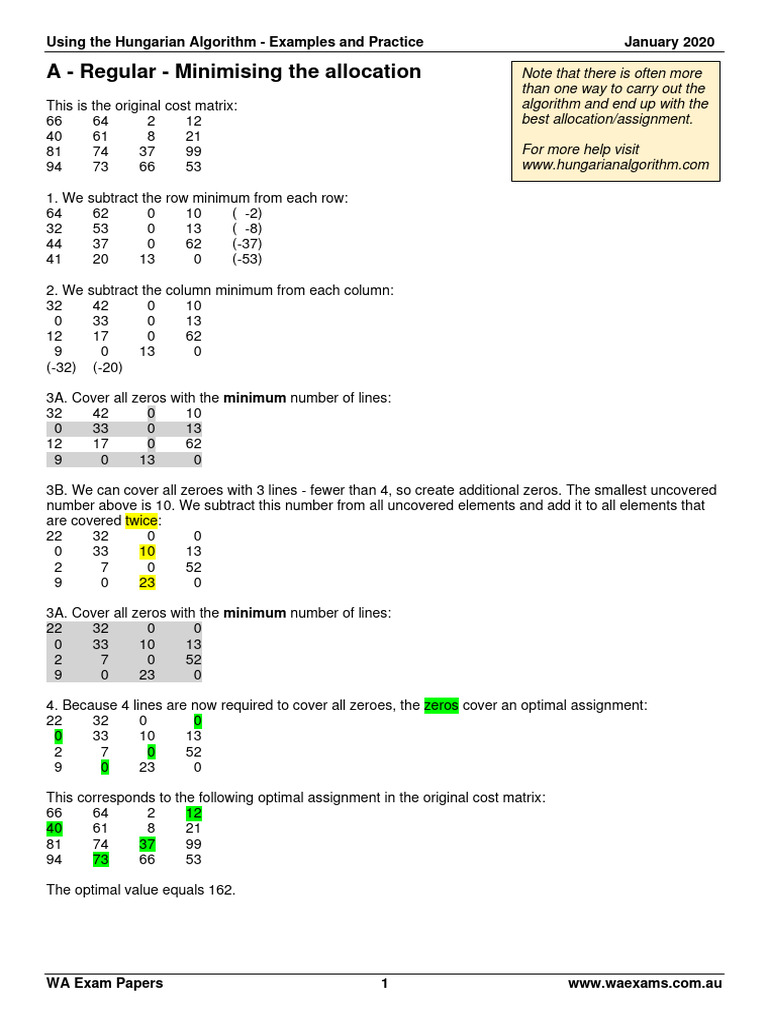 WAEP Applications U34 Hungarian Algorithm | PDF | Mathematics Of Computing | Algebra