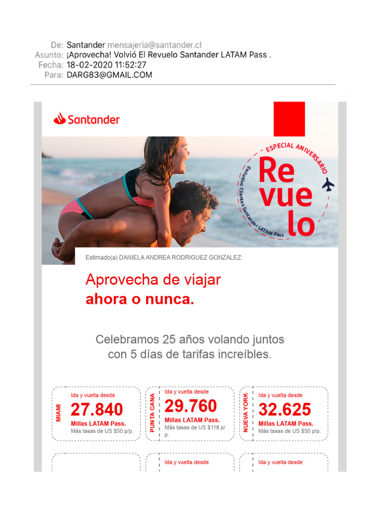 ¡Aprovecha! Volvió El Revuelo Santander LATAM Pass | PDF